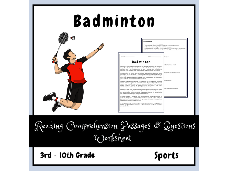 Badminton Reading Comprehension Passages & Questions Worksheets ...