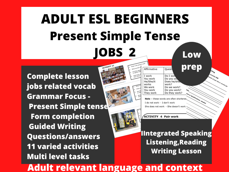 Adult ESL Beginners Present Simple Tense Jobs 2 Teaching Resources Adult ESL Beginners Present Simple Tense Jobs 2 Teaching Resources