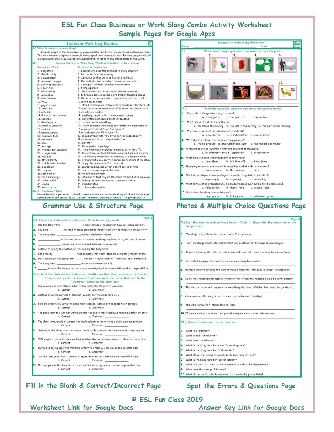 Business or Work Slang Interactive Worksheets for Google Apps ...