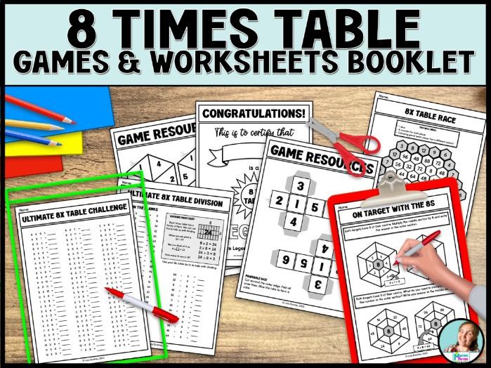 8X Table Games and Worksheet Booklet | Teaching Resources