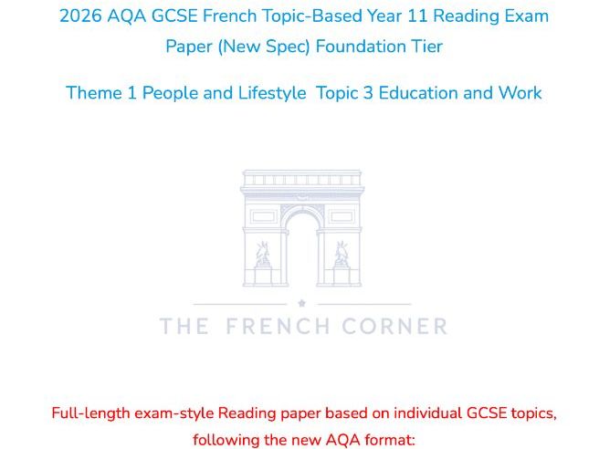 2026 AQA GCSE French – Theme 1 Topic Based Reading Exam Papers Bundle ...