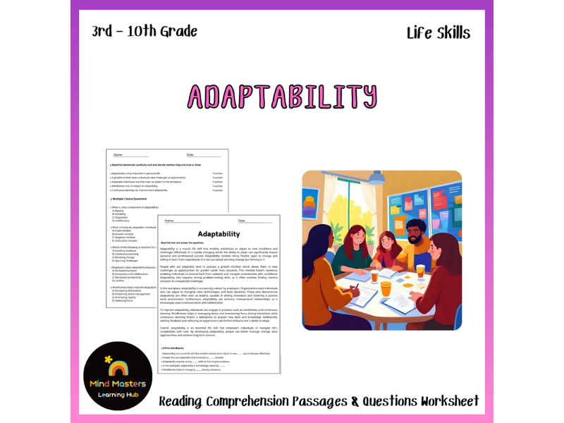 Adaptability Reading Comprehension Passages & Questions Worksheets ...