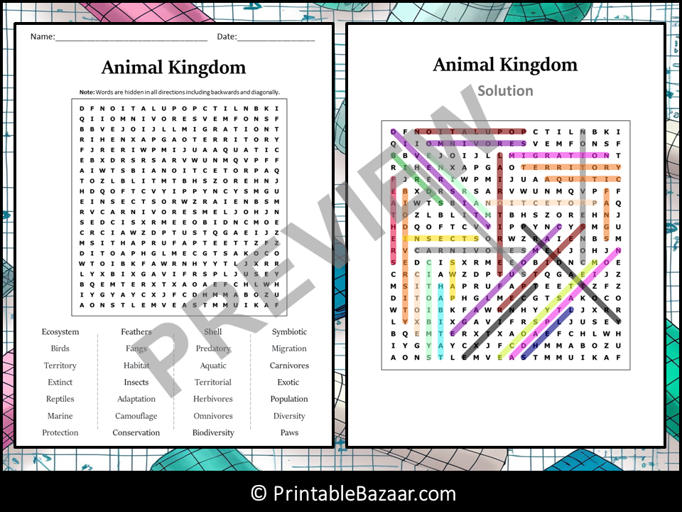 Animal Kingdom Word Search Puzzle Worksheet Activity | Teaching Resources