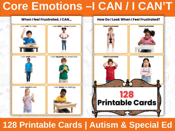 Core Emotions for Kids with Autism – 128 I CAN / I CAN’T SEL Cards ...