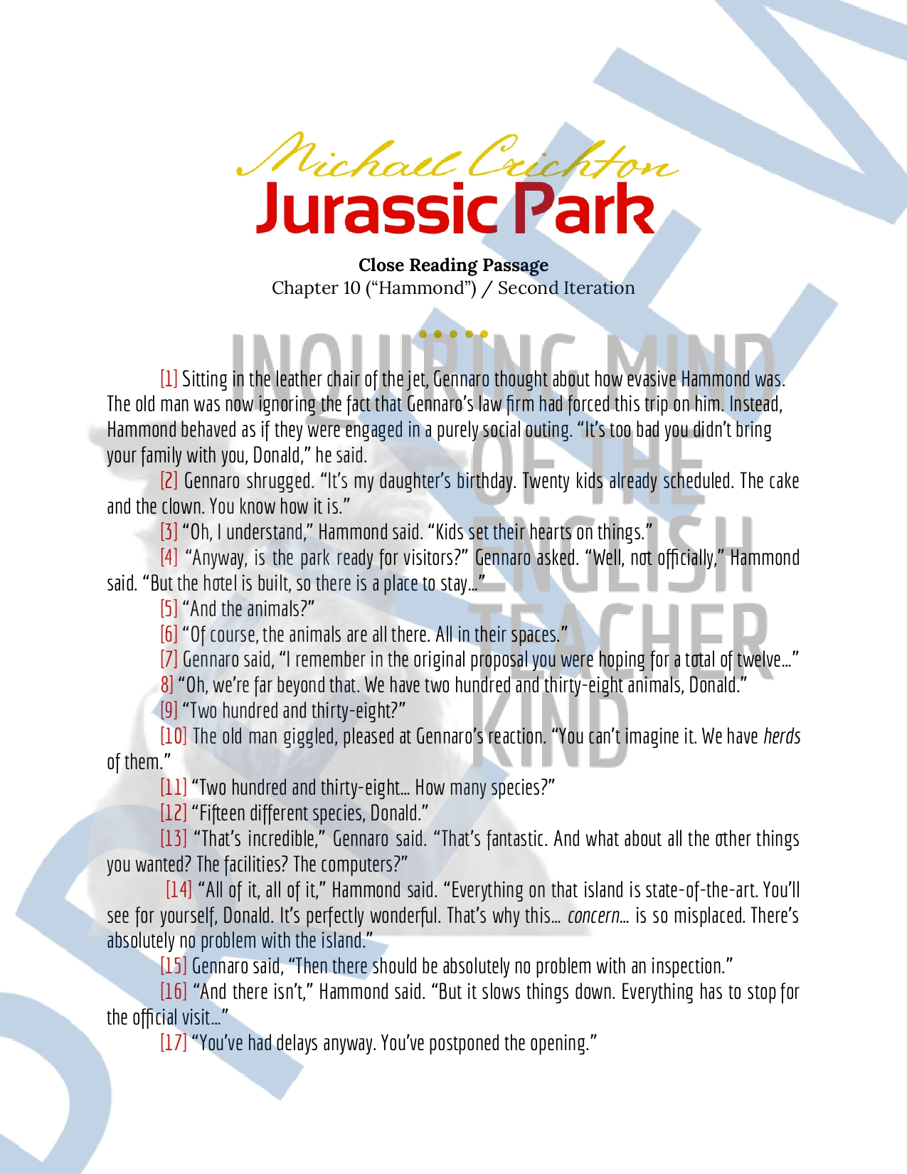 Jurassic Park by Michael Crichton Chapter 10 Close Reading Analysis ...