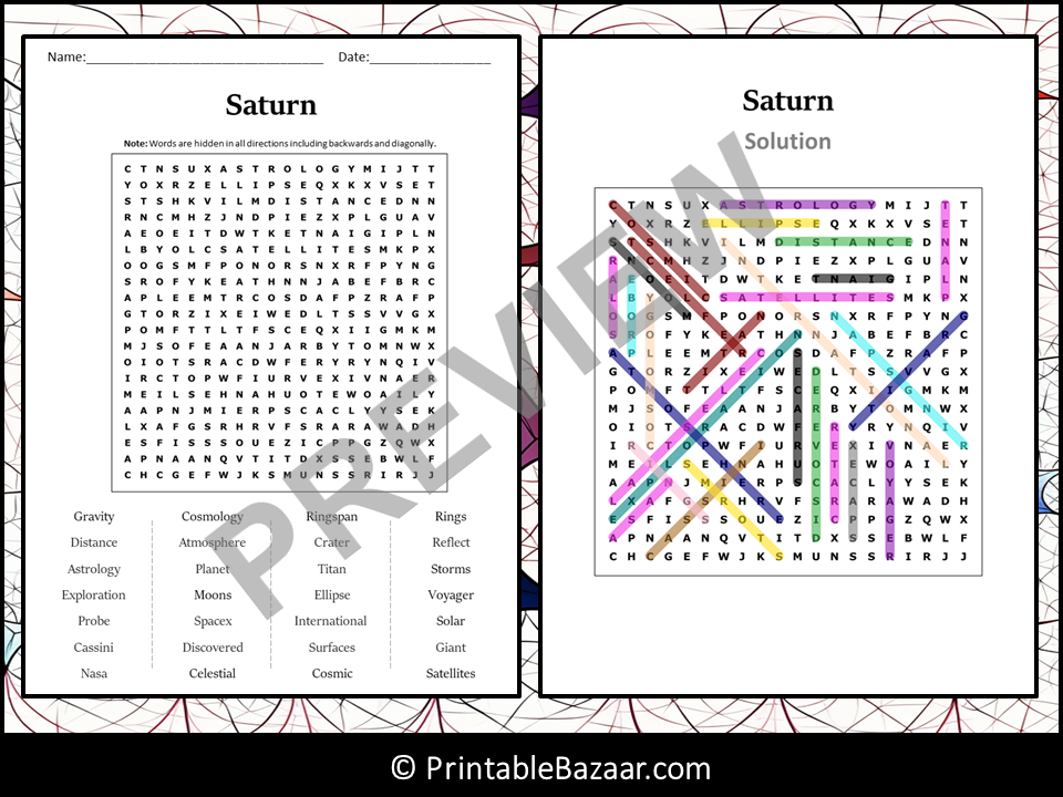 Saturn Word Search Puzzle Worksheet Activity | Teaching Resources