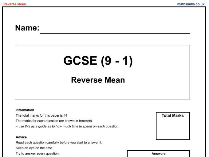 GCSE 9 1 Exam Question Practice Reverse Mean Backwards Mean GCSE 9 1 Exam Question Practice Reverse Mean Backwards Mean