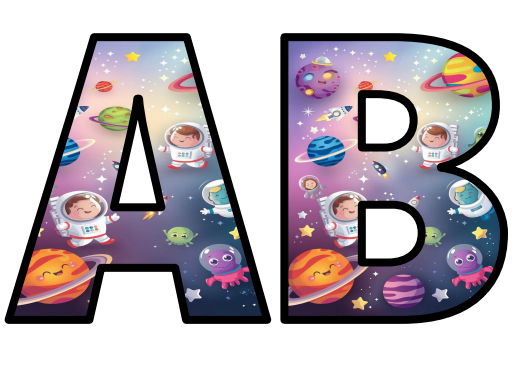 Cute Space Astronauts Planets NASA Lettering Set Display Title Letters ...