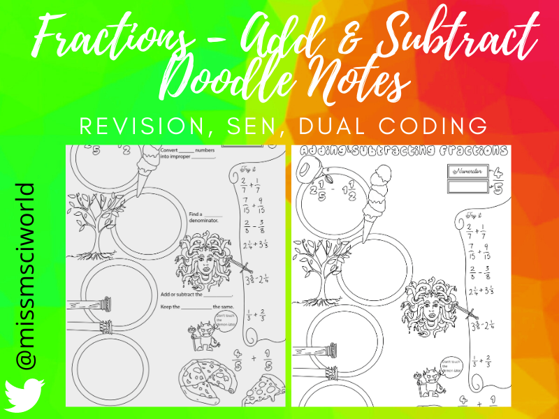 Fractions - Add & Subtract - Maths Doodle Note | Teaching Resources