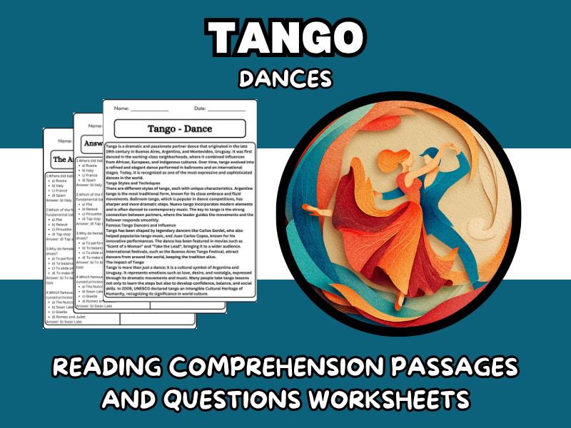 Tango - Dances Reading Comprehension Passages & Questions Worksheets ...