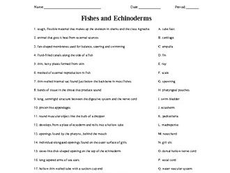 Fishes and Echinoderms Matching Worksheet for Biology II | Teaching ...