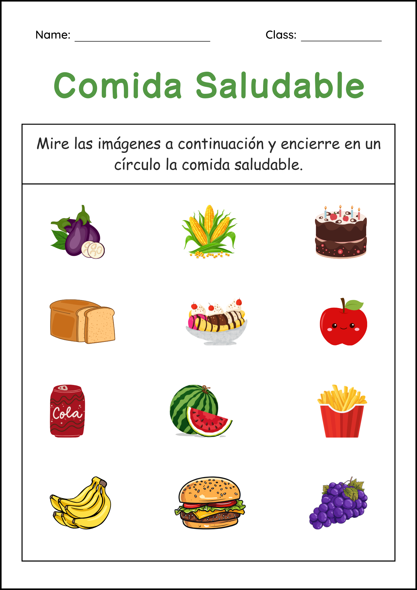 Healthy and Unhealthy Food Worksheets in Spanish | Teaching Resources