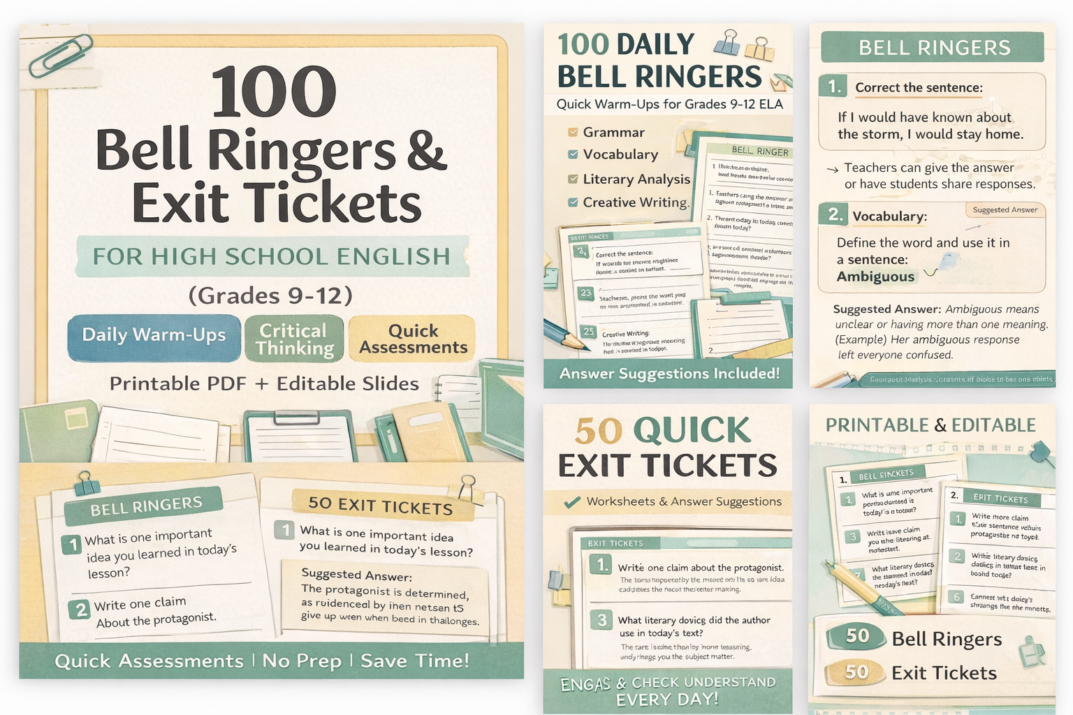 100 Bell Ringers & Exit Tickets for High School English | Daily Warm ...