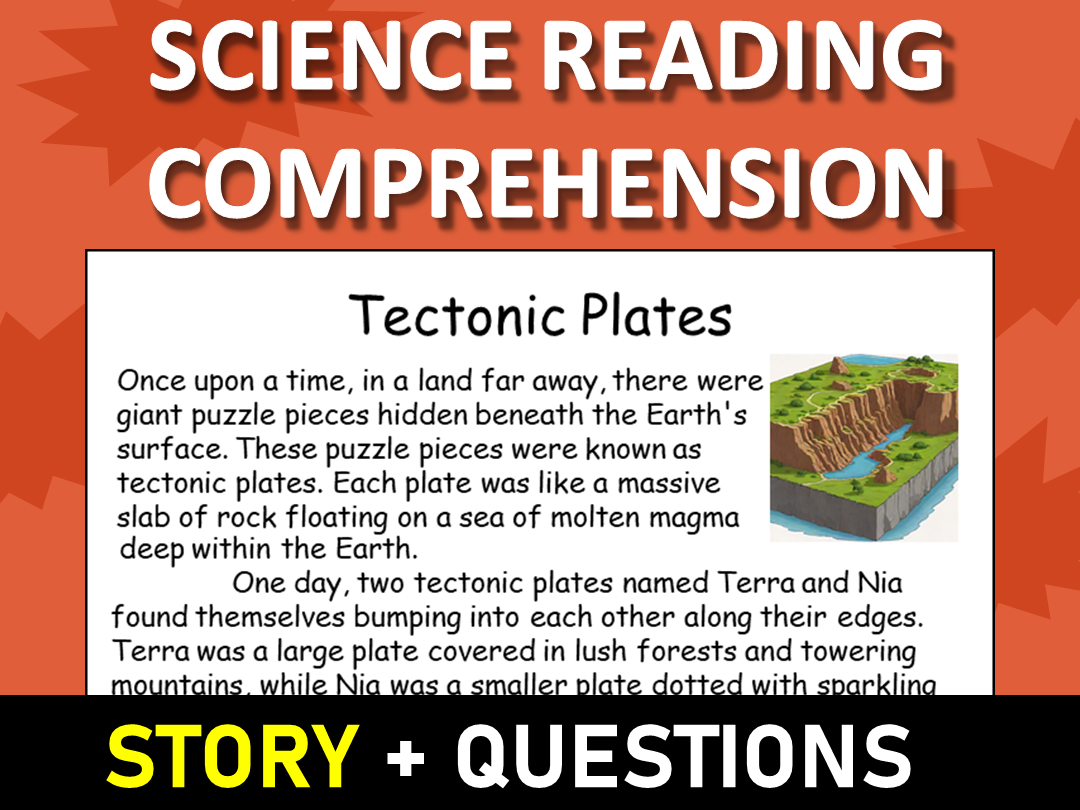 Tectonic Plates Reading Science Story Comprehension Questions Worksheet ...