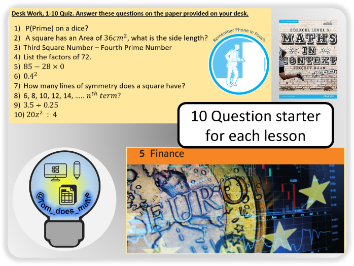Level 3 CORE Maths In Context Lessons Ch5 8 Teaching Resources