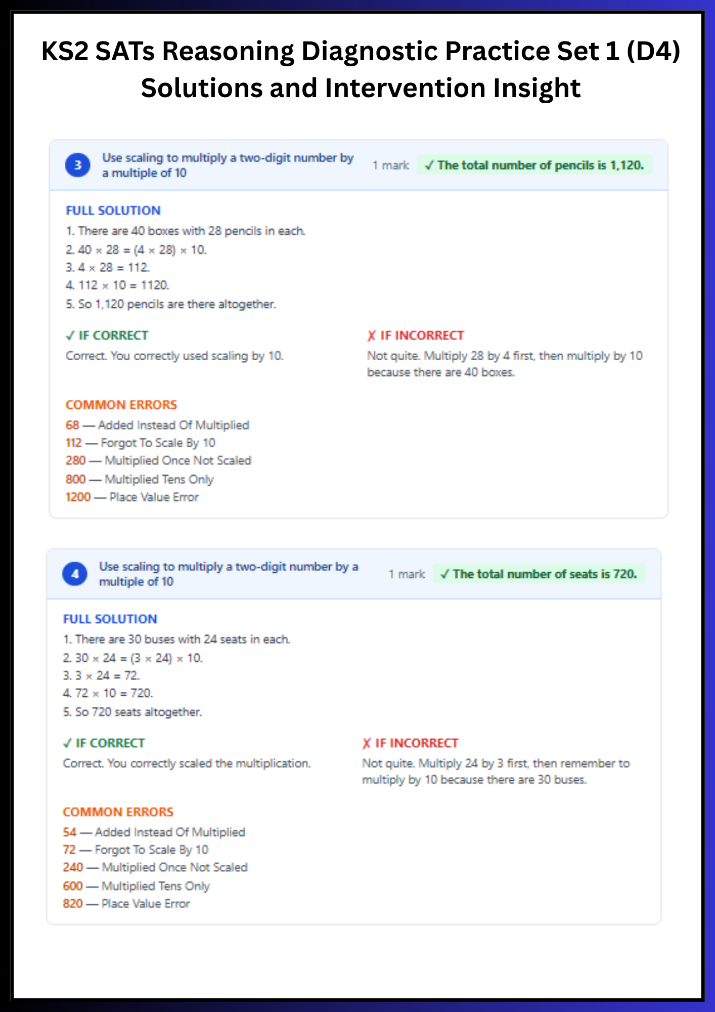 KS2 SATs Reasoning Diagnostic Practice (5Qs Set 1 for D4) with ...