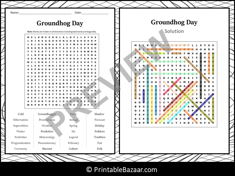 Groundhog Day Word Search Puzzle Worksheet Activity | Teaching Resources
