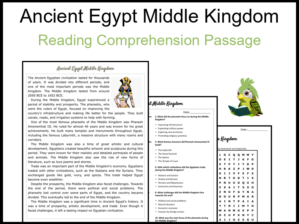 Ancient Egypt Middle Kingdom Reading Comprehension and Word Search ...