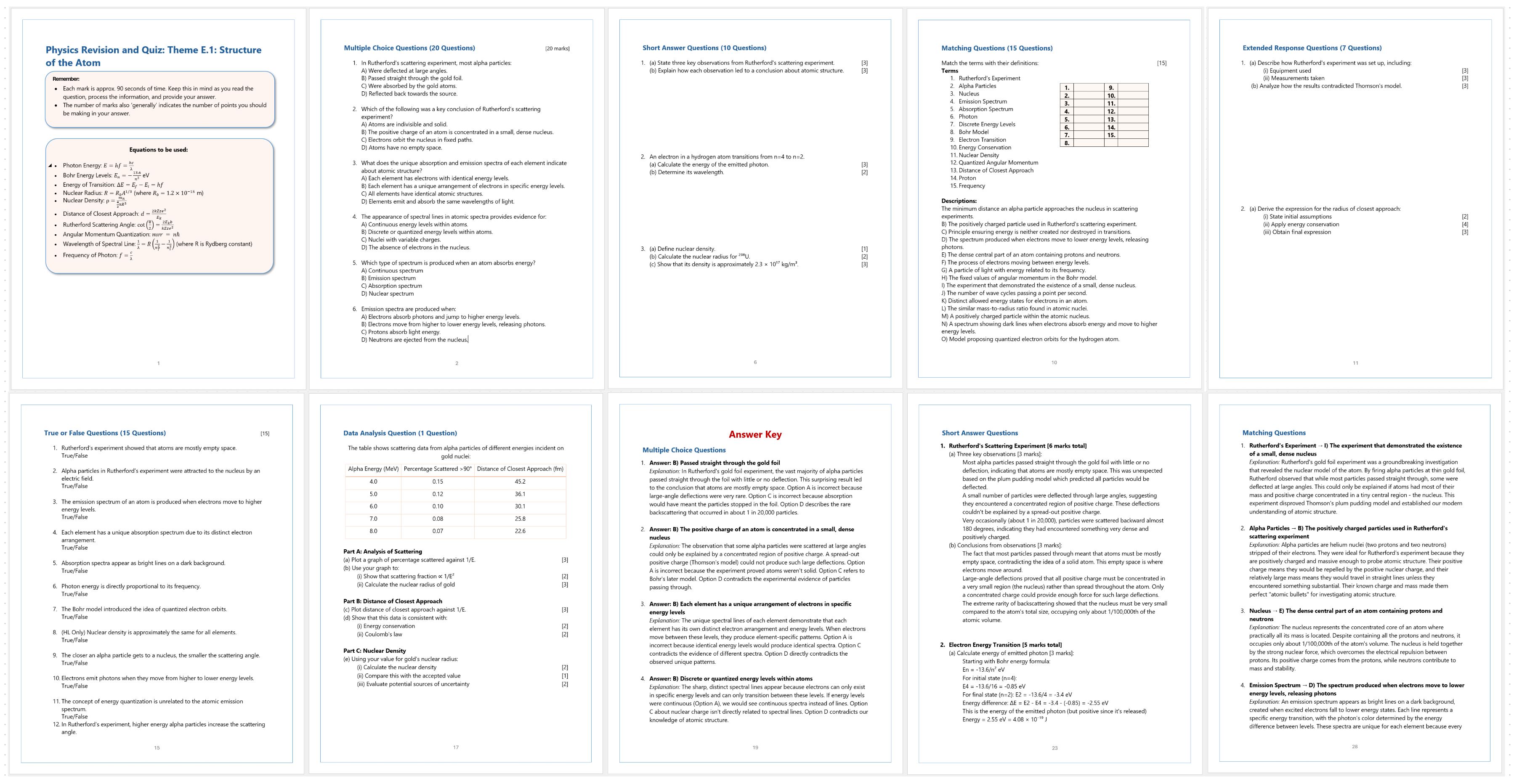 IB DP Physics: E.1 Structure of the Atom – Quiz & Revision Worksheets ...
