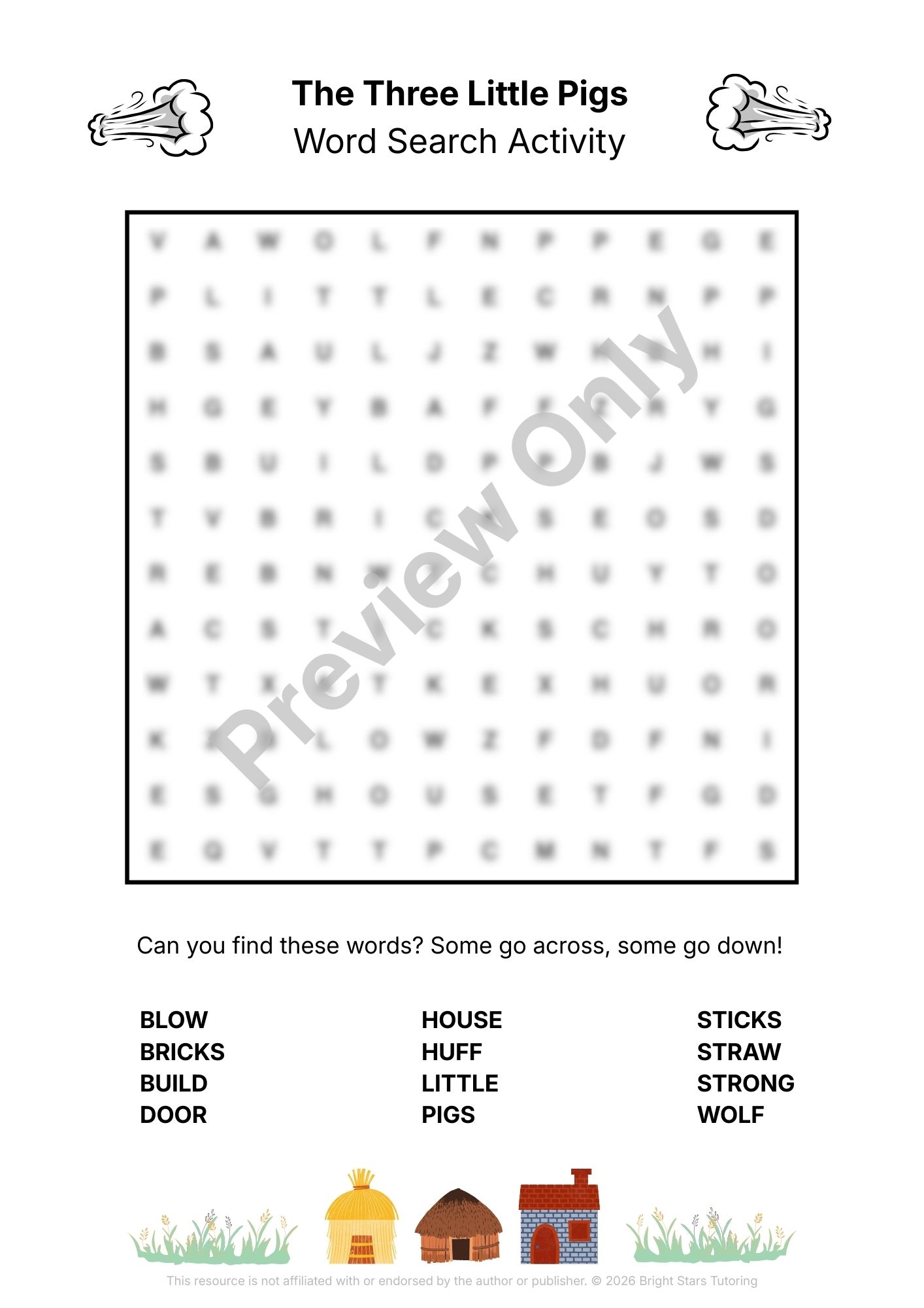 The Three Little Pigs KS1 Word Search Activity | Teaching Resources