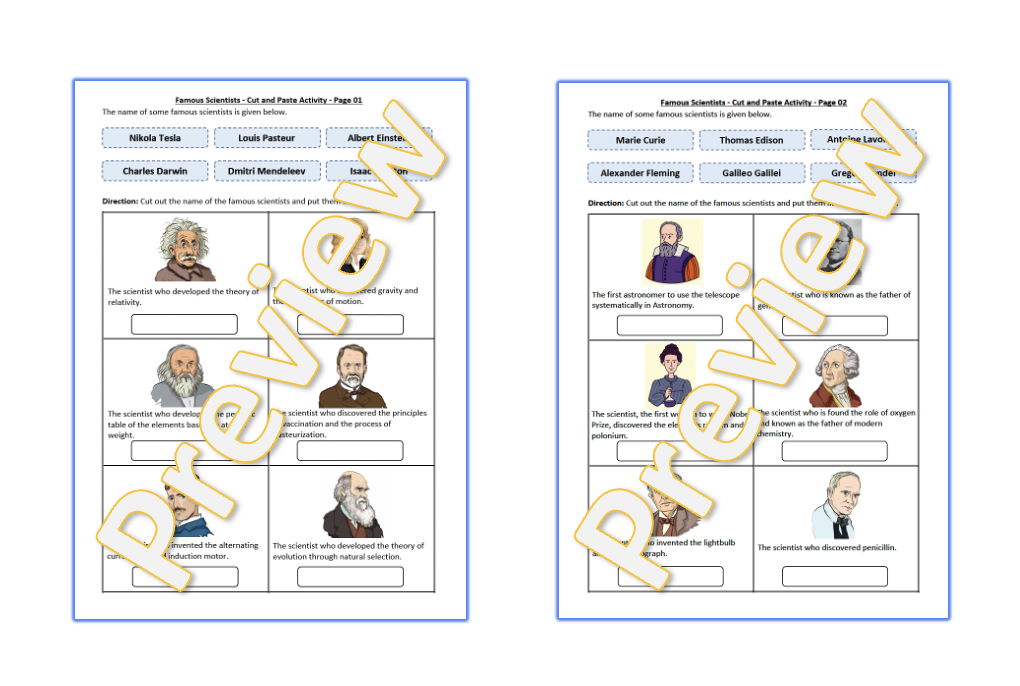 Famous Scientists - Cut and Paste Worksheet Activity (Printable PDF ...