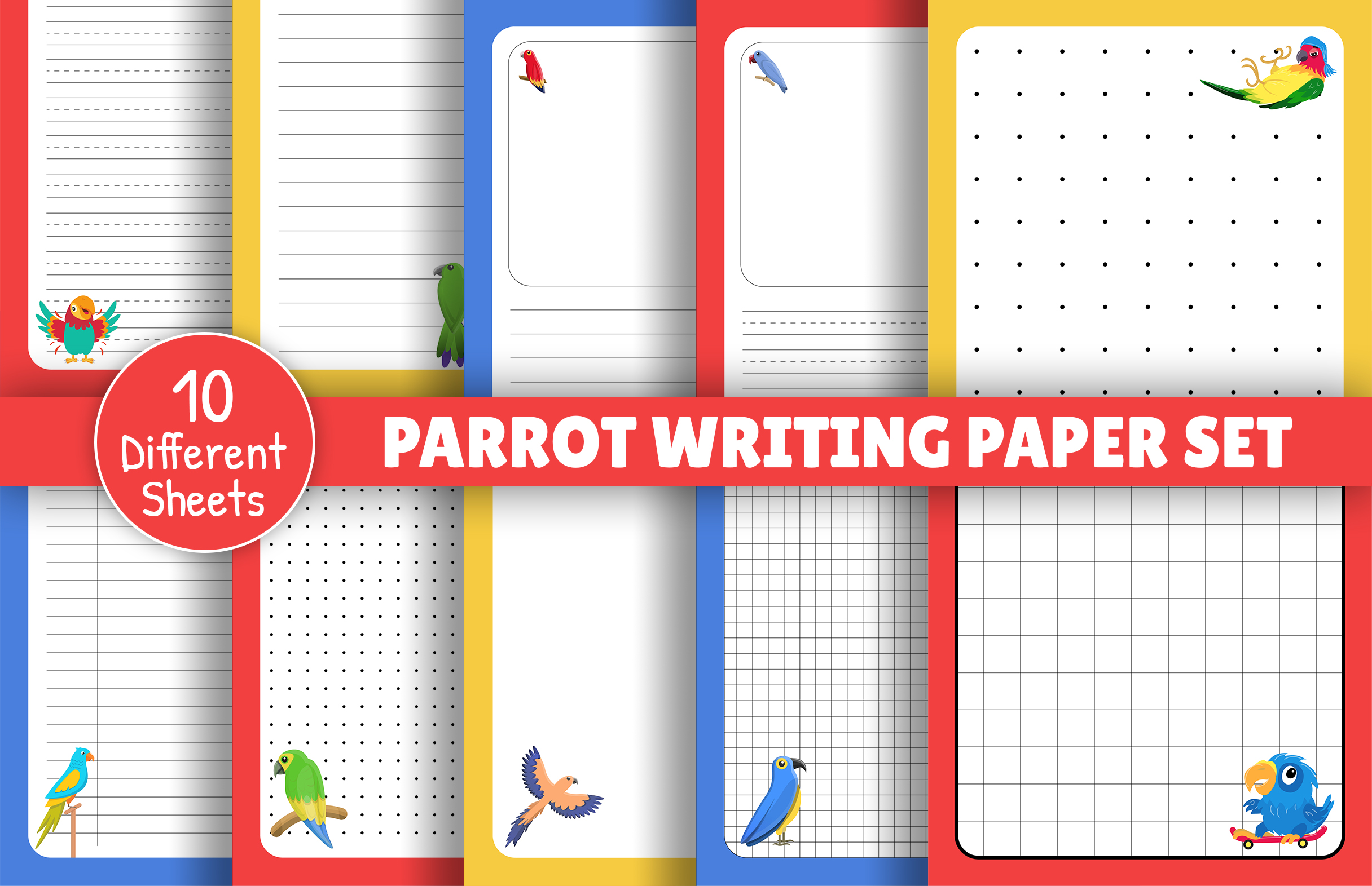 Parrot Writing Paper Set: Handwriting, Lined, Graph, Drawing, and ...