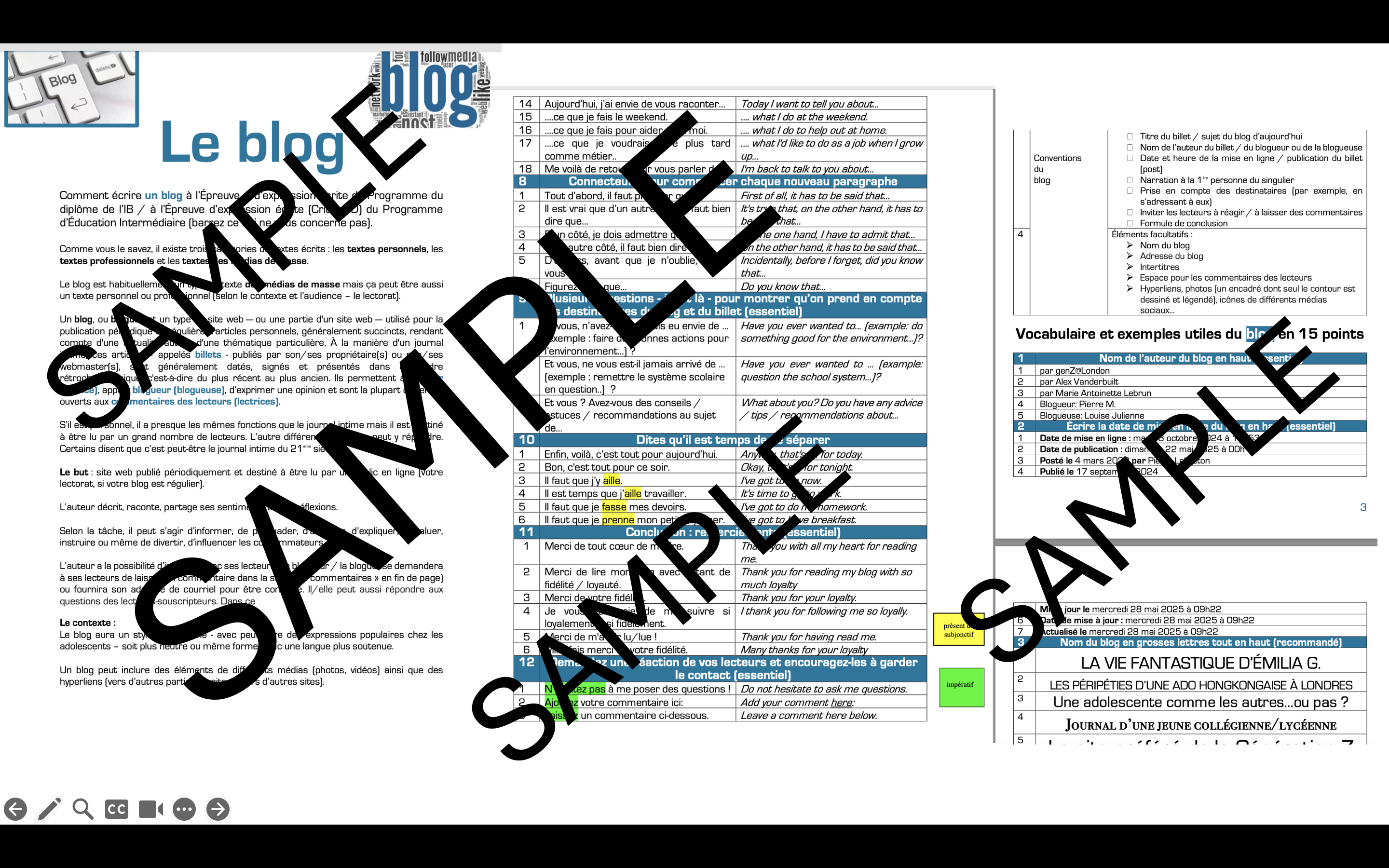 Writing a blog entry French B IBDP conventions and useful vocabulary ...