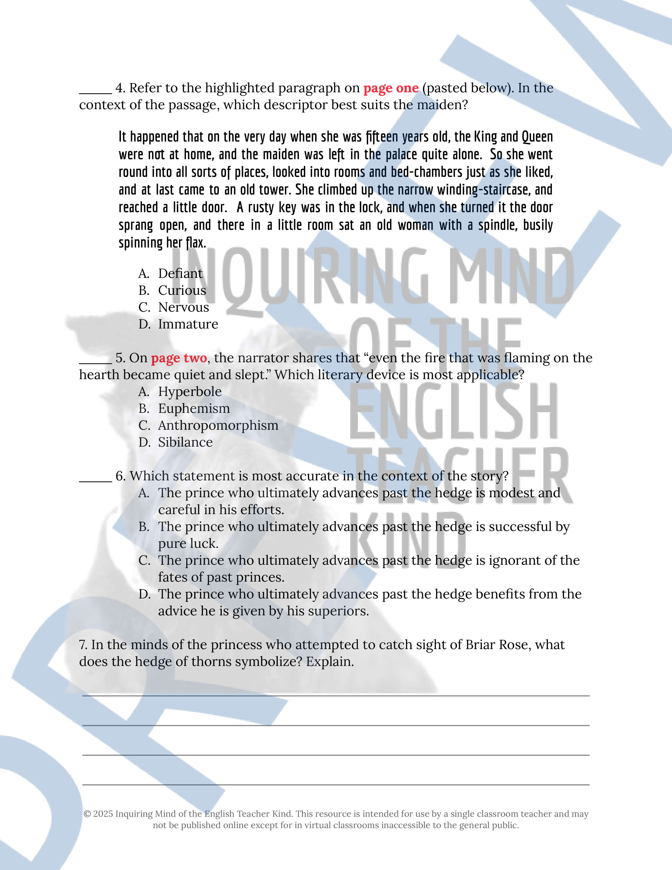 "Sleeping Beauty" by The Brothers Grimm Close Reading Analysis ...