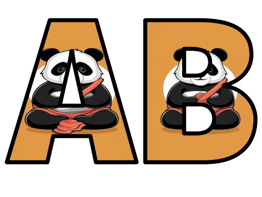 Panda Karate Kung Fu Cute Cartoon Lettering Set Display Title Letters ...