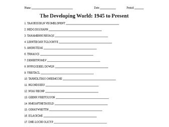 The Developing World: 1945 to Present Word Scramble for World History ...