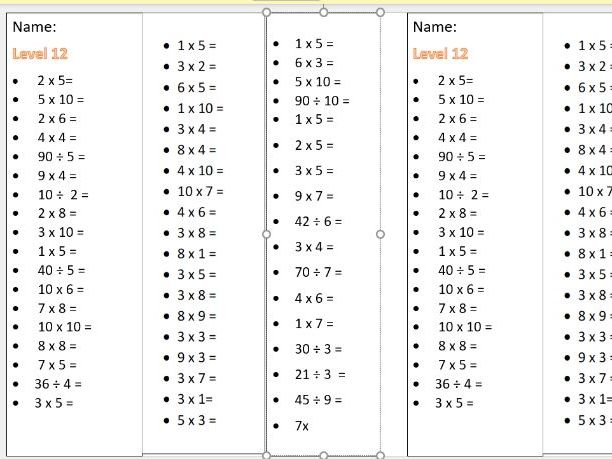 Maths Times Table Challenge 12 Levels Teaching Resources