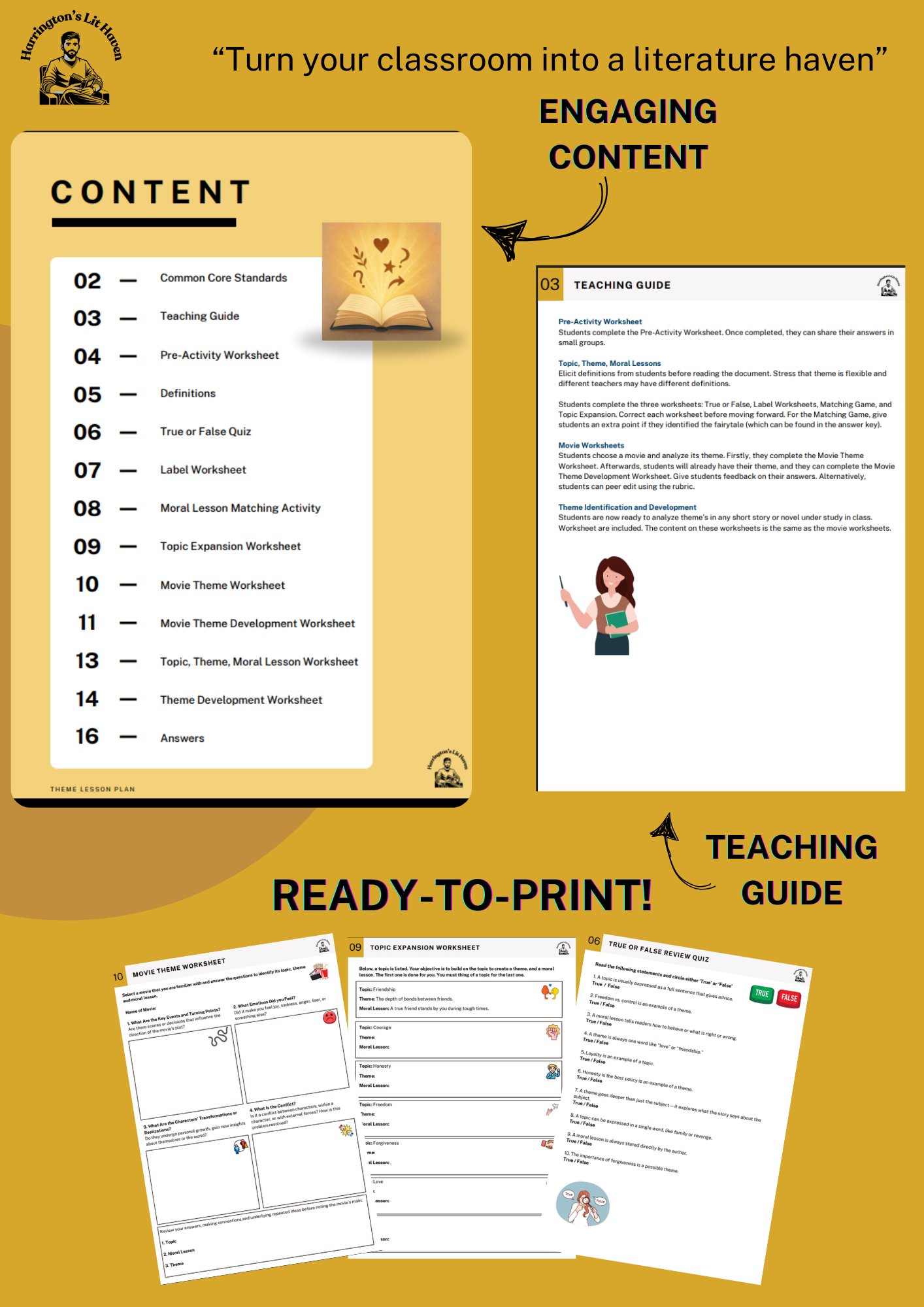 Theme & Moral Lesson - Identify + Analyze Development - Worksheets - No ...