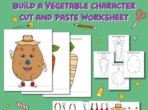 Build a Vegetable Character Cut and Paste Worksheet | Teaching Resources
