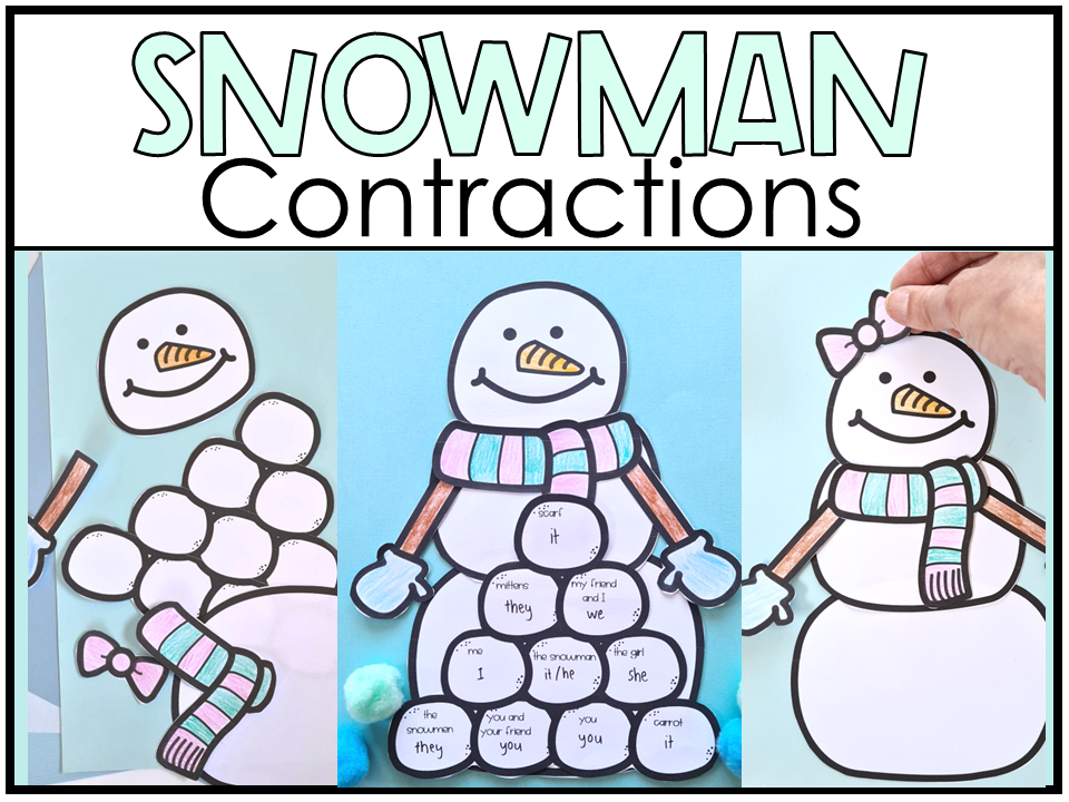 Snowman Contractions Craft Winter Grammar Activity | Teaching Resources