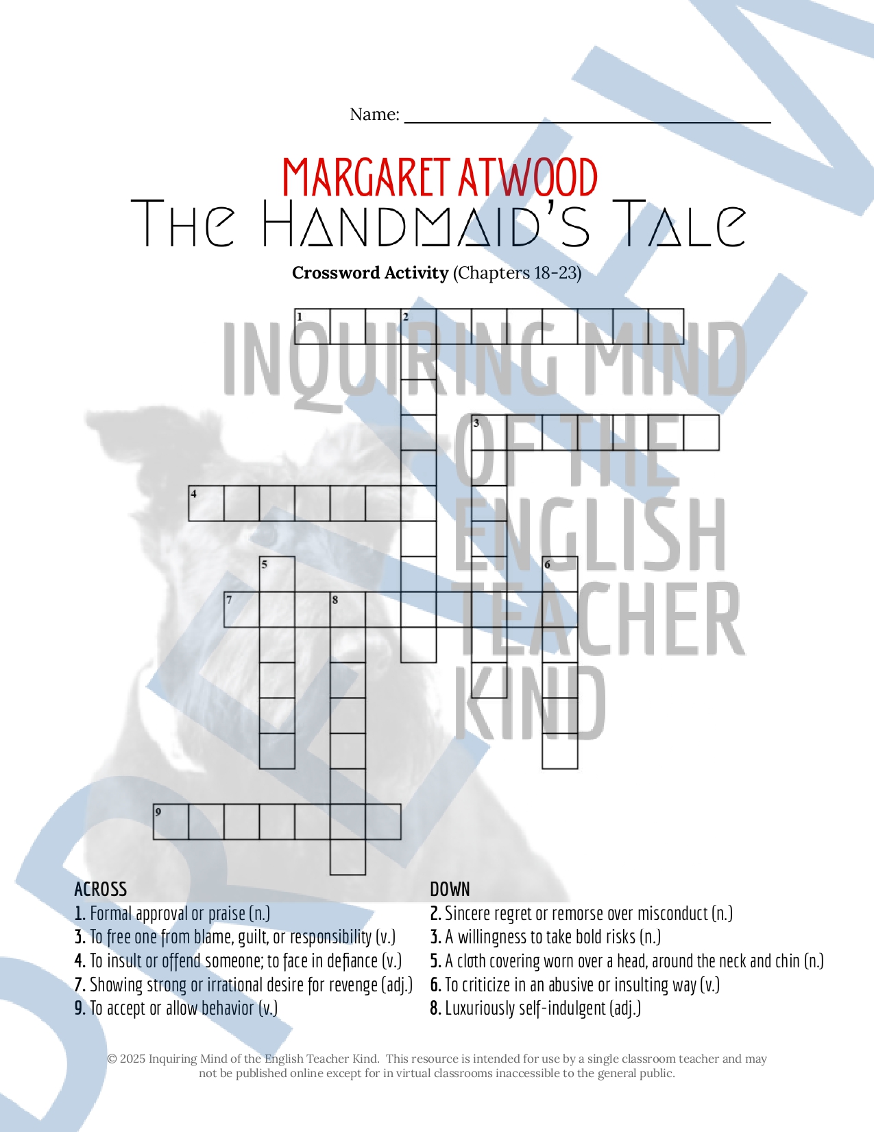 The Handmaid's Tale Chapters 18 through 23 Vocabulary Games | Teaching ...