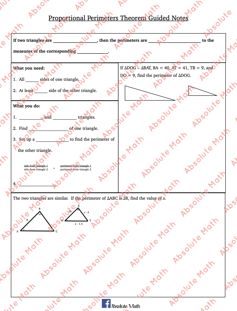Proportional Perimeters Theorem Guided Notes | Teaching Resources