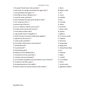 Protection, Support and Locomotion Matching Worksheet for Biology II ...
