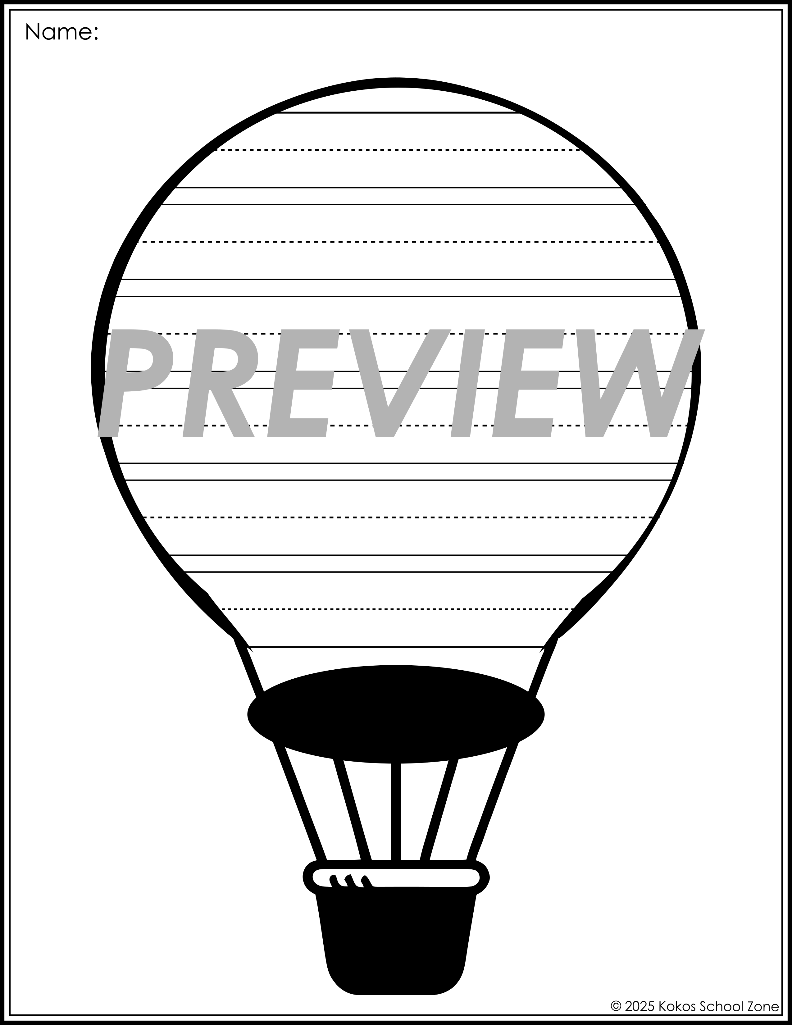 Hot Air Balloon Writing Paper Blank Lined and Dotted Handwriting Lines ...