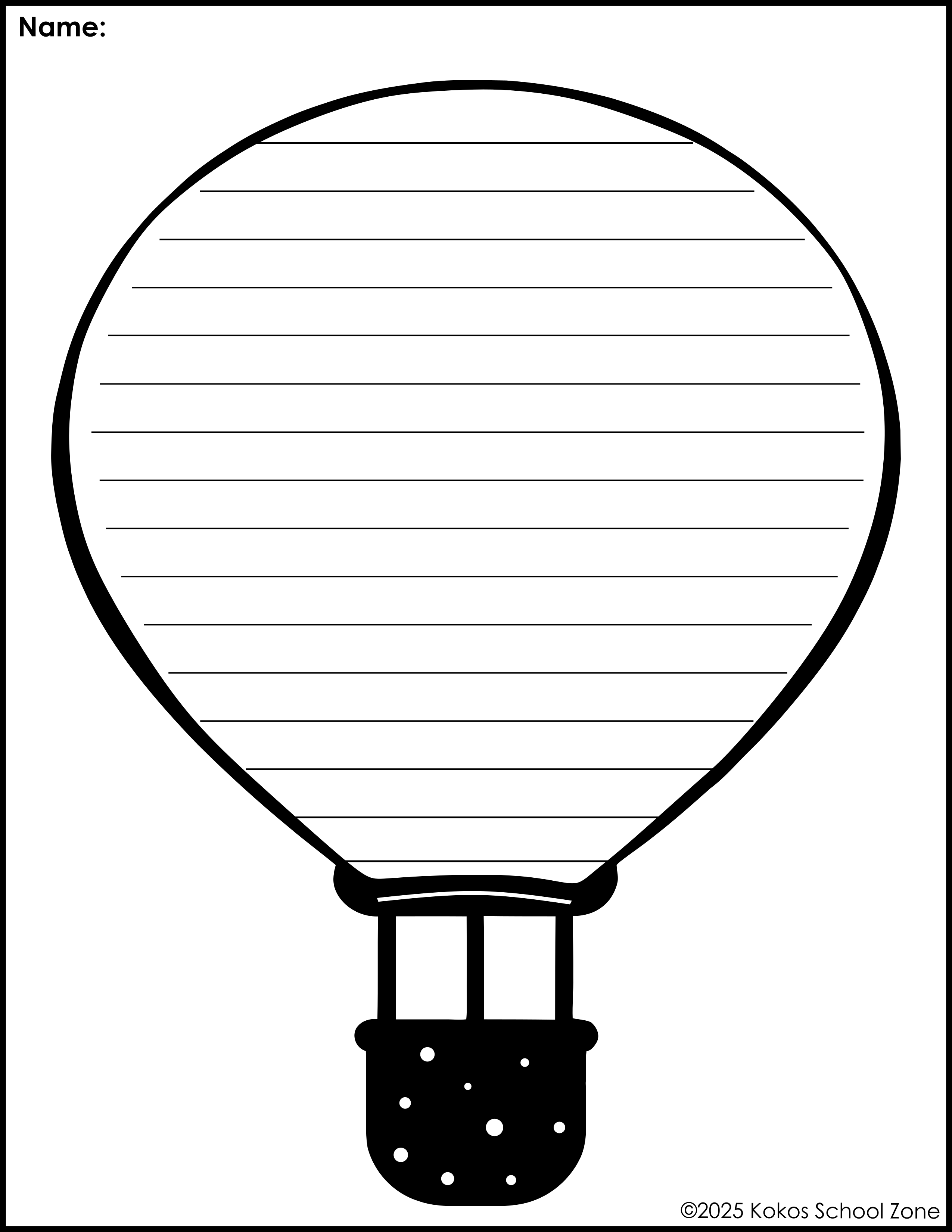 Hot Air Balloon Writing Paper Blank Lined and Dotted Handwriting Lines ...