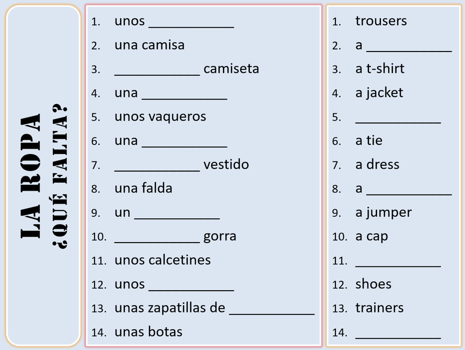 Claro 2 unit 4.1 Esto es lo que llevo (clothes, adj. agreement ...