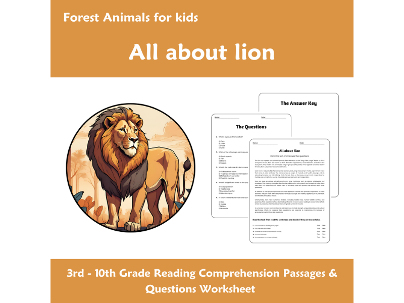 All About Lions - Reading Comprehension Passages & Questions Worksheets ...