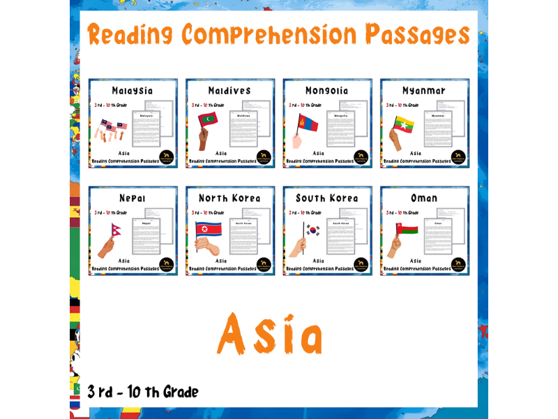 Asia Reading Comprehension Passages & Questions Worksheets Bundle#2 ...