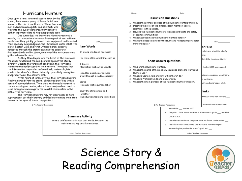 Hurricane Hunters Reading Science Story Comprehension Questions ...