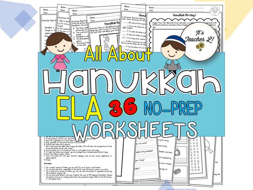 Hanukkah No-Prep ELA Worksheets | Teaching Resources