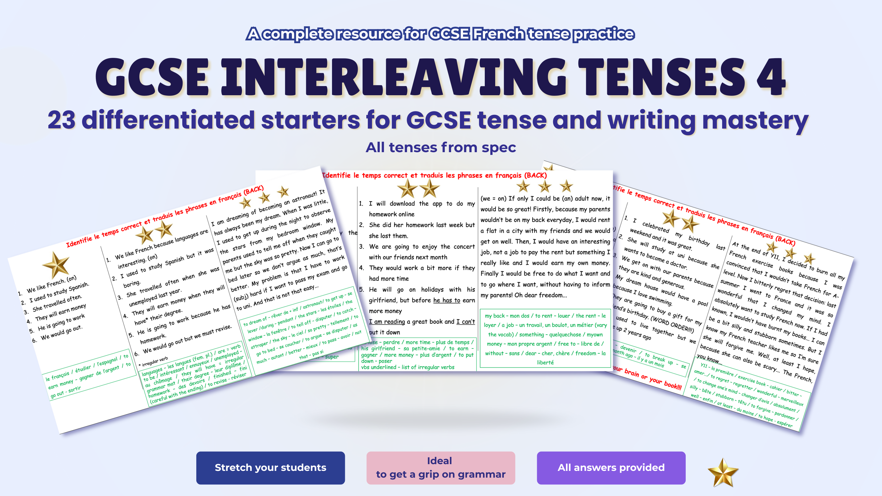 Interleaving tenses – Complete starter bank – French GCSE | Teaching ...