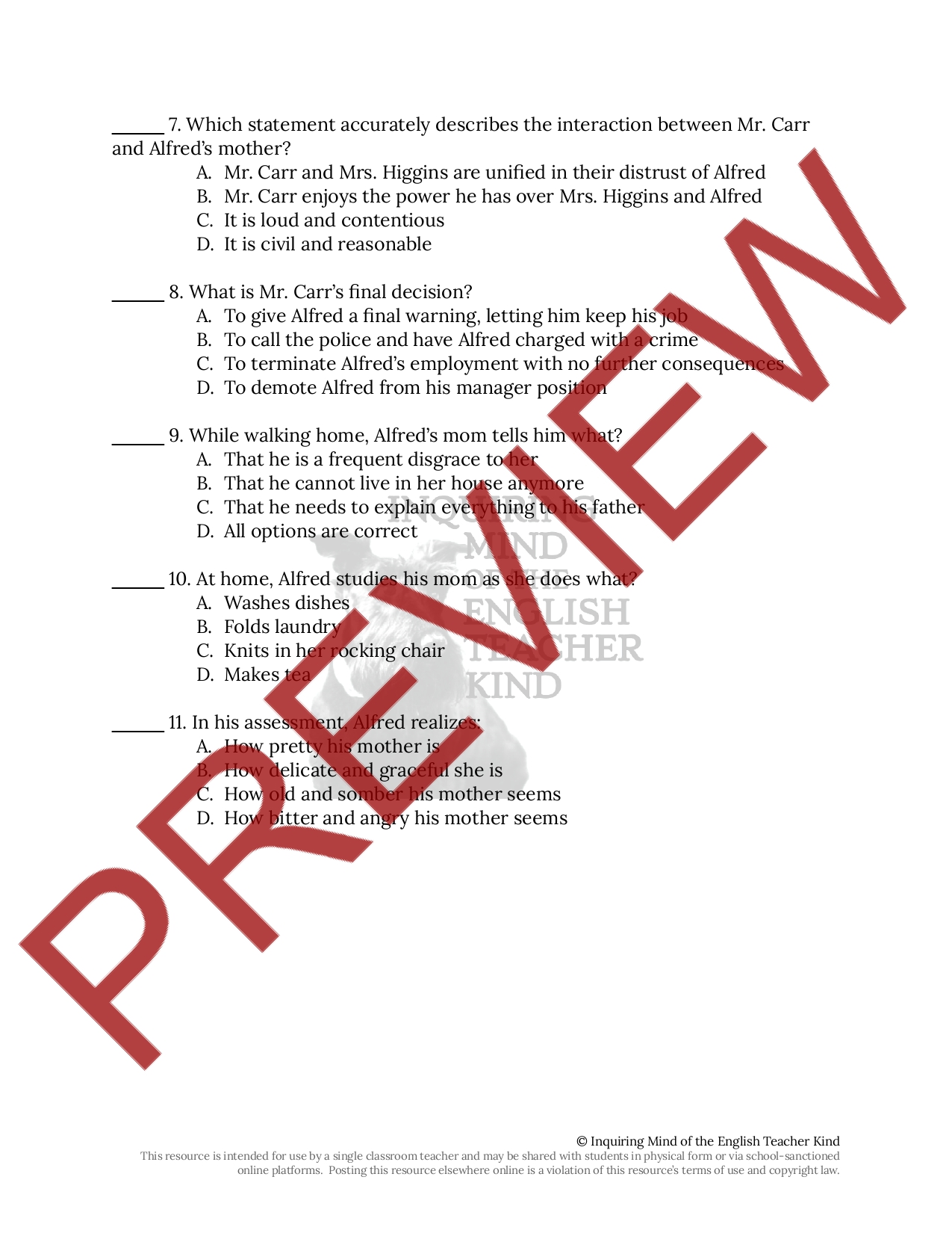 "All the Years of Her Life" by Morley Callaghan Quiz and Answer Key ...