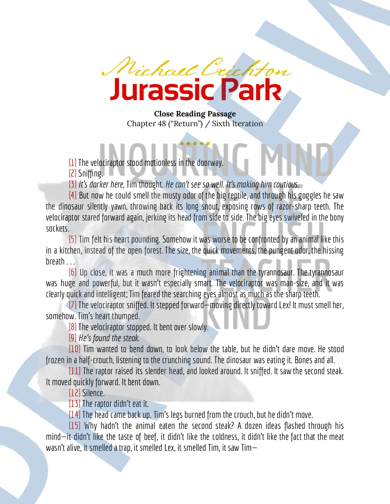 Jurassic Park by Michael Crichton Chapter 48 Close Reading Analysis ...