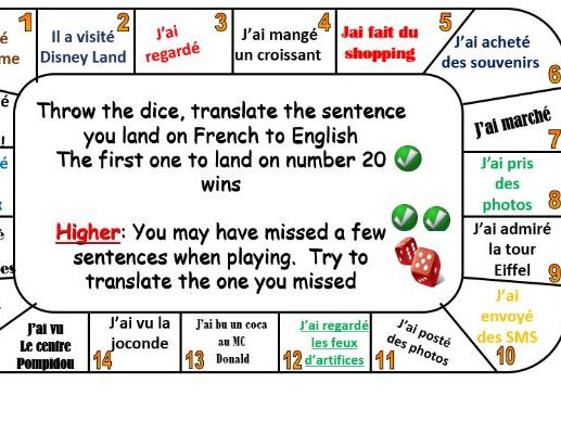 une visite a Paris/ Board game to pratise saying sentences using the ...