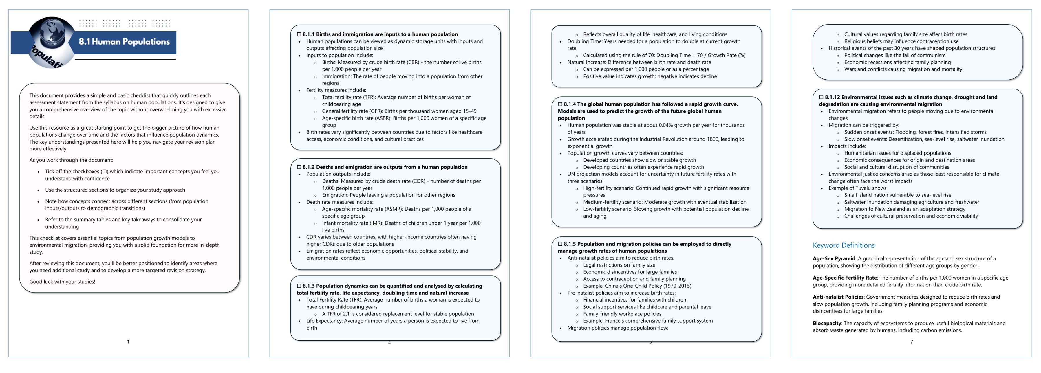 IB DP ESS 8.1: Human Populations Condensed Revision Outline 2026 ...