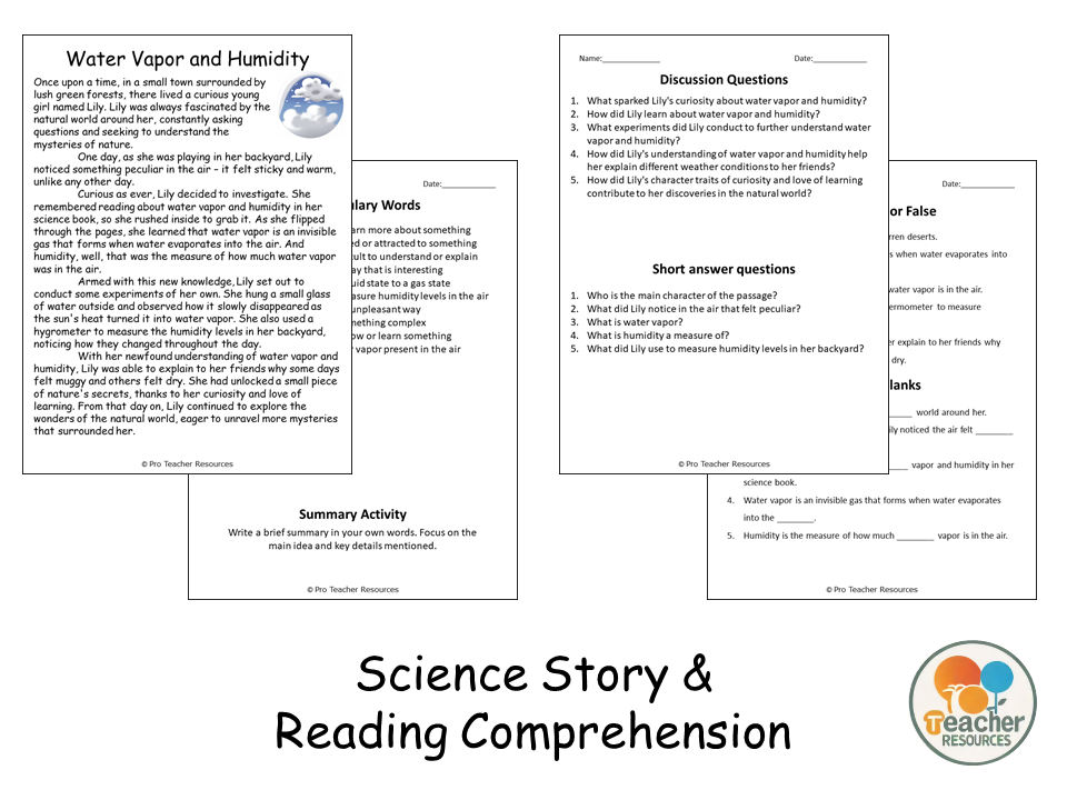 Water Vapor and Humidity Reading Science Story Comprehension Questions ...